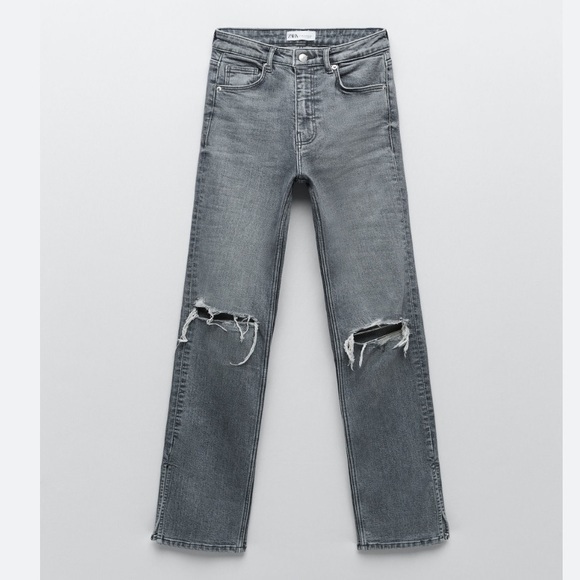 Zara | Jeans | Zara High Rise Slim Fit Split Leg Ripped Jeans | Poshmark